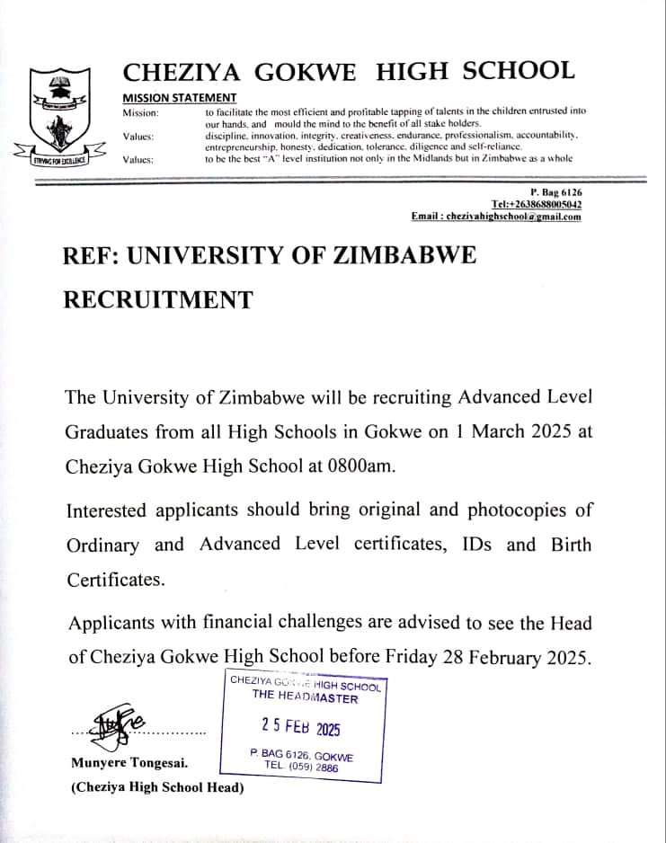 Announcements and Notices - Cheziya Gokwe High School